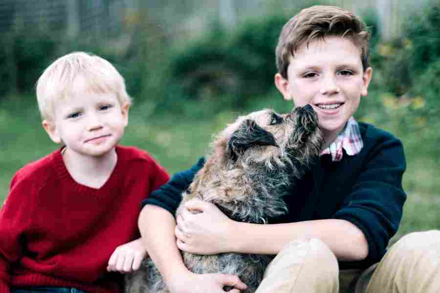 2 Boys Cuddle A Border Terrier Dog - Pet Rehoming Services